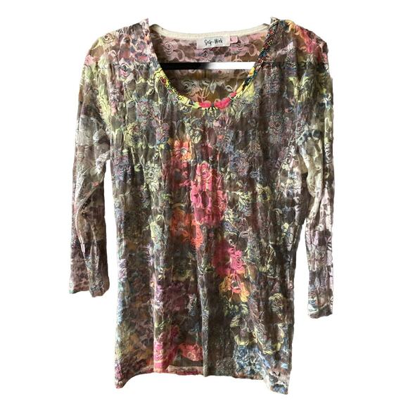 Scrap Work | Tops | Vintage Y2k 9s Sheer Mesh Sheer Shirt Made In Usa Artsy Large By Scrap Work ...